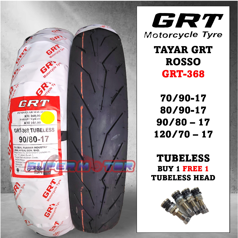 TAYAR MOTORSIKAL GRT GRT368 TUBELESS TYRE 70/90-17, 80/90-17, 90/80-17 ...