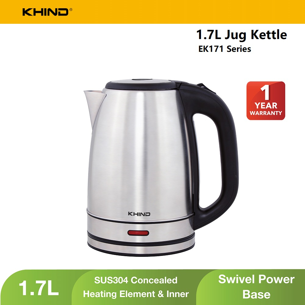 Khind 1.7L Electric Jug Kettle EK171 Series Stainless Steel & Glass ...