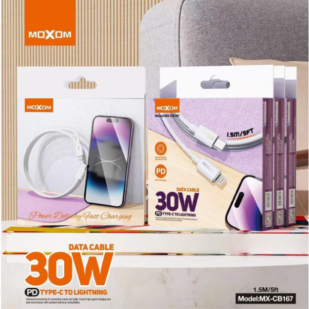 MOXOM MX-CB167 1.5 METER 30W PD TYPE-C TO PHONE DATA CABLE | Shopee Malaysia