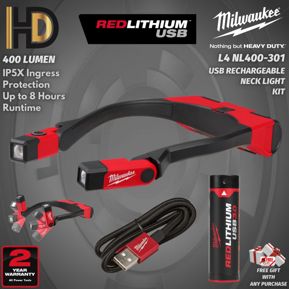 Milwaukee L4 NL400-301 USB Rechargeable Neck Light Kit 400 Lumen / 2 ...
