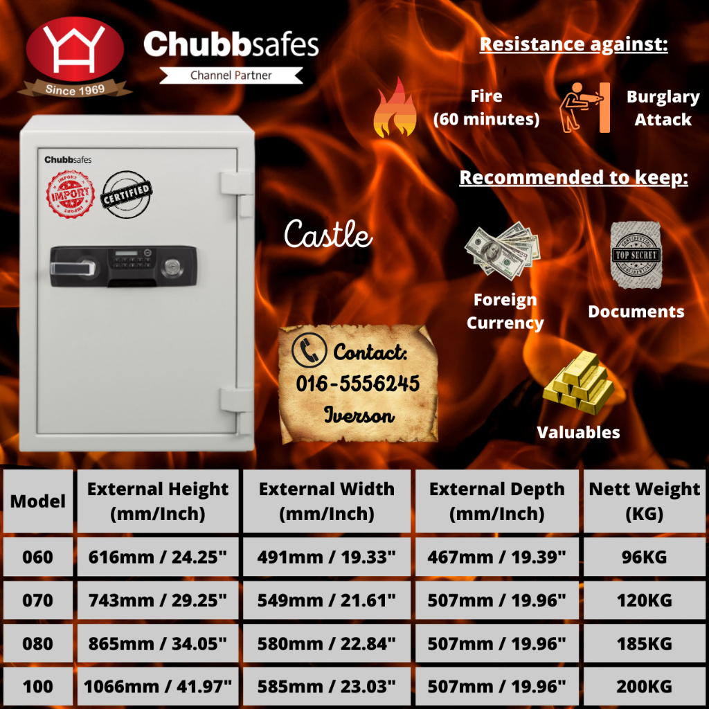 Chubb Chubbsafes Castle 070 Keylock & Electronic Lock (120KG) Safebox Safety Box Security Safe ...