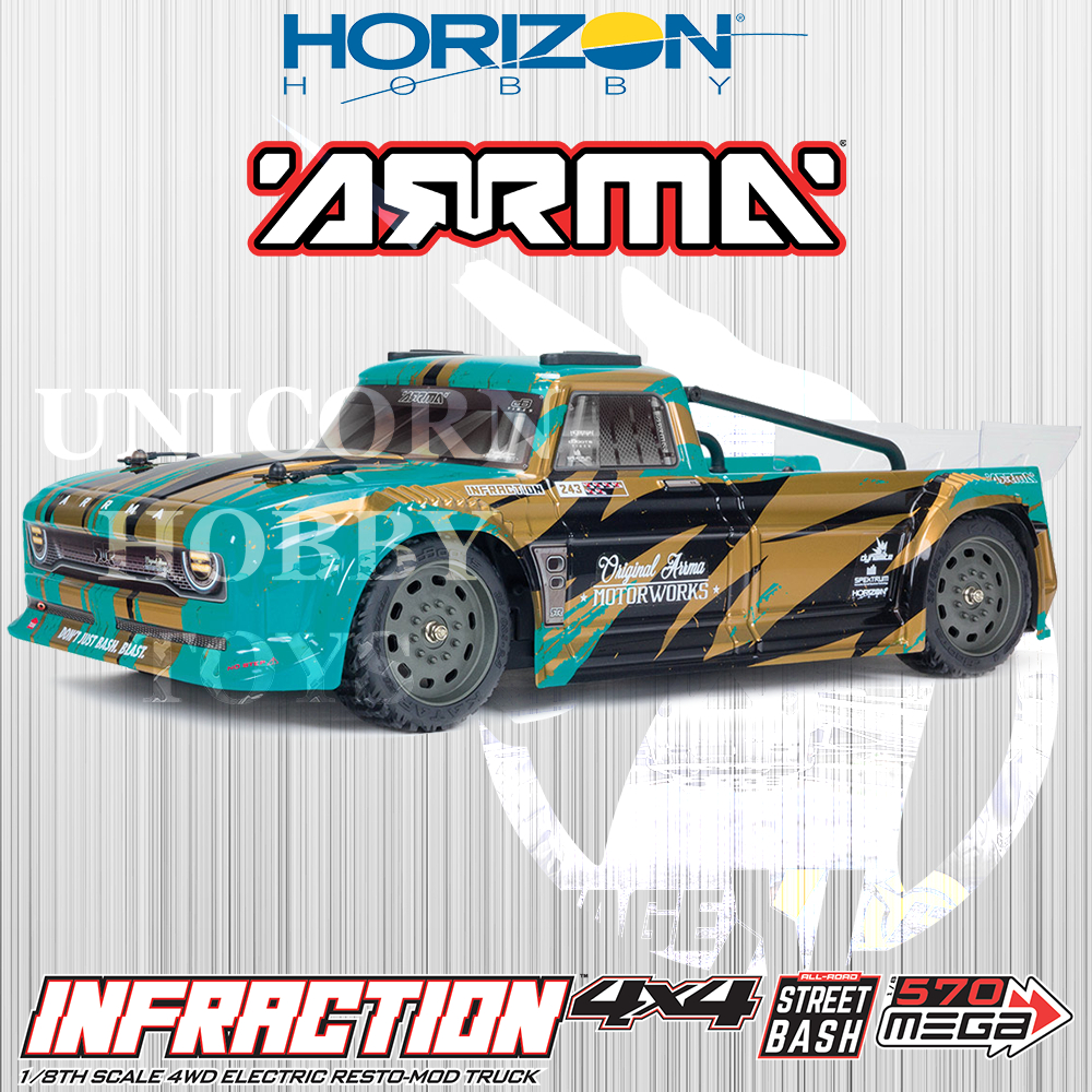 ARRMA Infraction Mega 1/8 Scale RC Car 4WD Resto MOD Truck RTR Spektrum ...