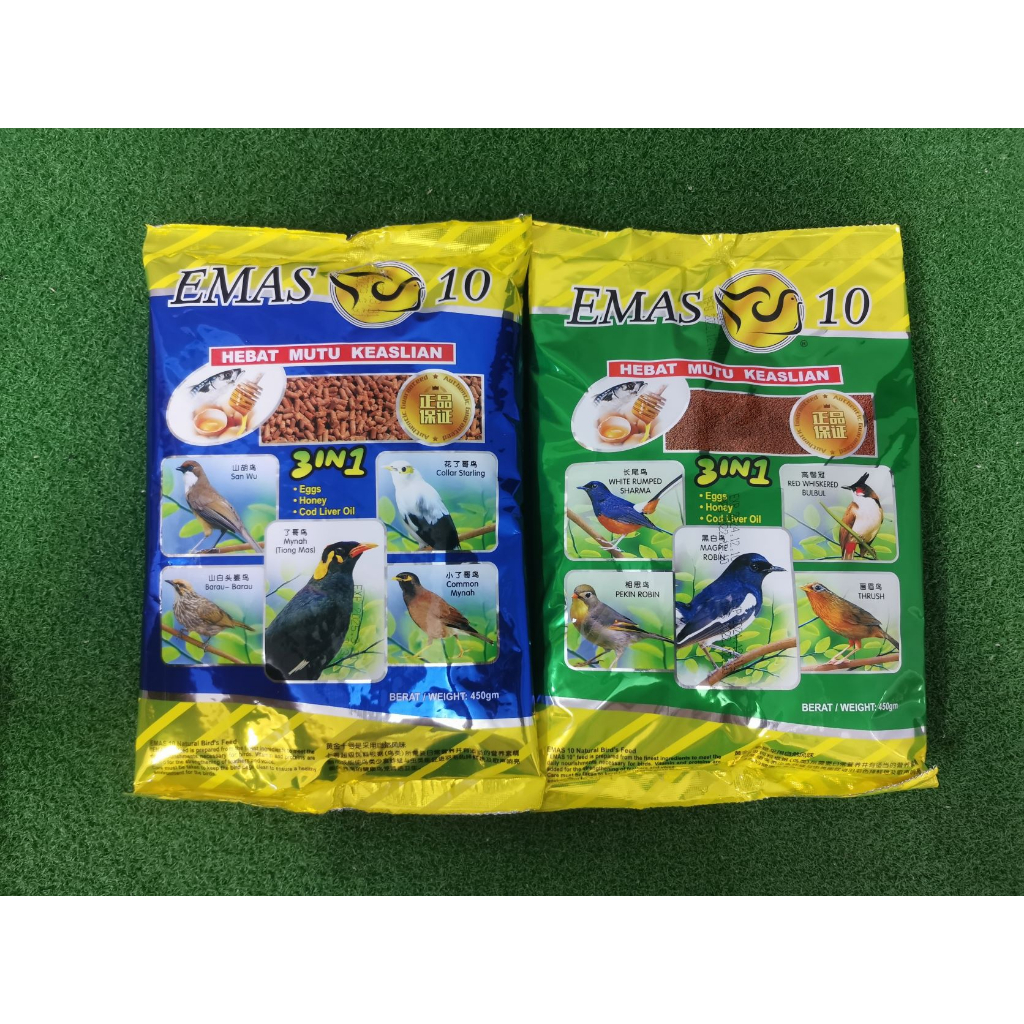 Emas 10 3 in 1 Makanan Burung Murai 450g/ Tiong Mas 450g. Emas 10 Bird ...