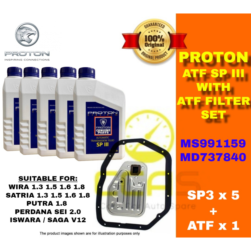 PROTON ATF SP3 1Lx5 + AUTO FILTER KIT SET WIRA ISWARA SATRIA PERDANA ...