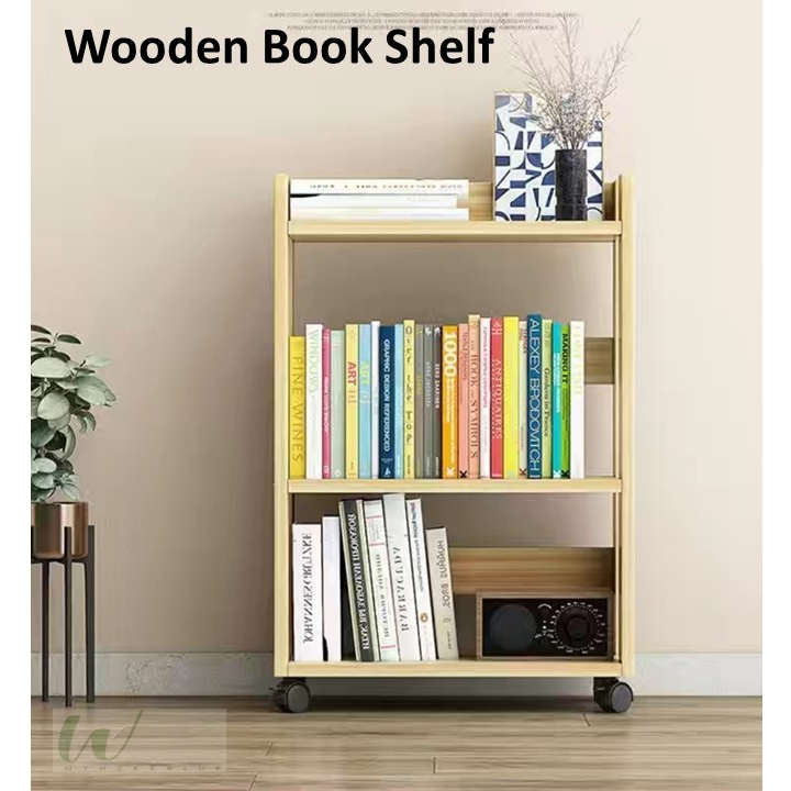 3-Tier Wooden Book Shelf With Wheel ☆ Rak Buku Beroda ☆ Office Rack ...