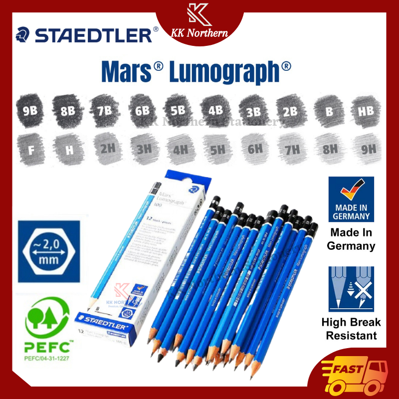 Staedtler Mars Lumograph Pencil 100 9B 8B 7B 6B 5B 4B 3B 2B B F HB H 2H 3H 4H 5H 6H 7H 8H 9H ...