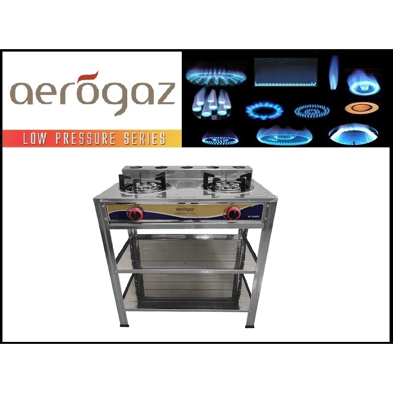 Aerogaz AZ-82SGC - 8-Jet Stainless Steel Double Burner Standing Gas ...