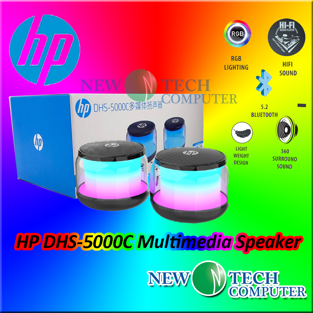 HP DHS-5000C WIRED BLUETOOTH USB SPEAKER WITH RGB LIGHT, IN LINE VOLUME CONTROL AND SURROUND ...
