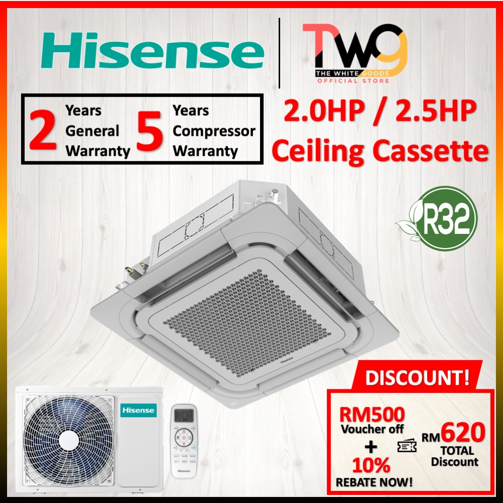 [FREE SHIPPING] Hisense 2hp / 2.5hp / 3.5HP R32 Ceiling Cassette Type Air Conditioner Aircond ...