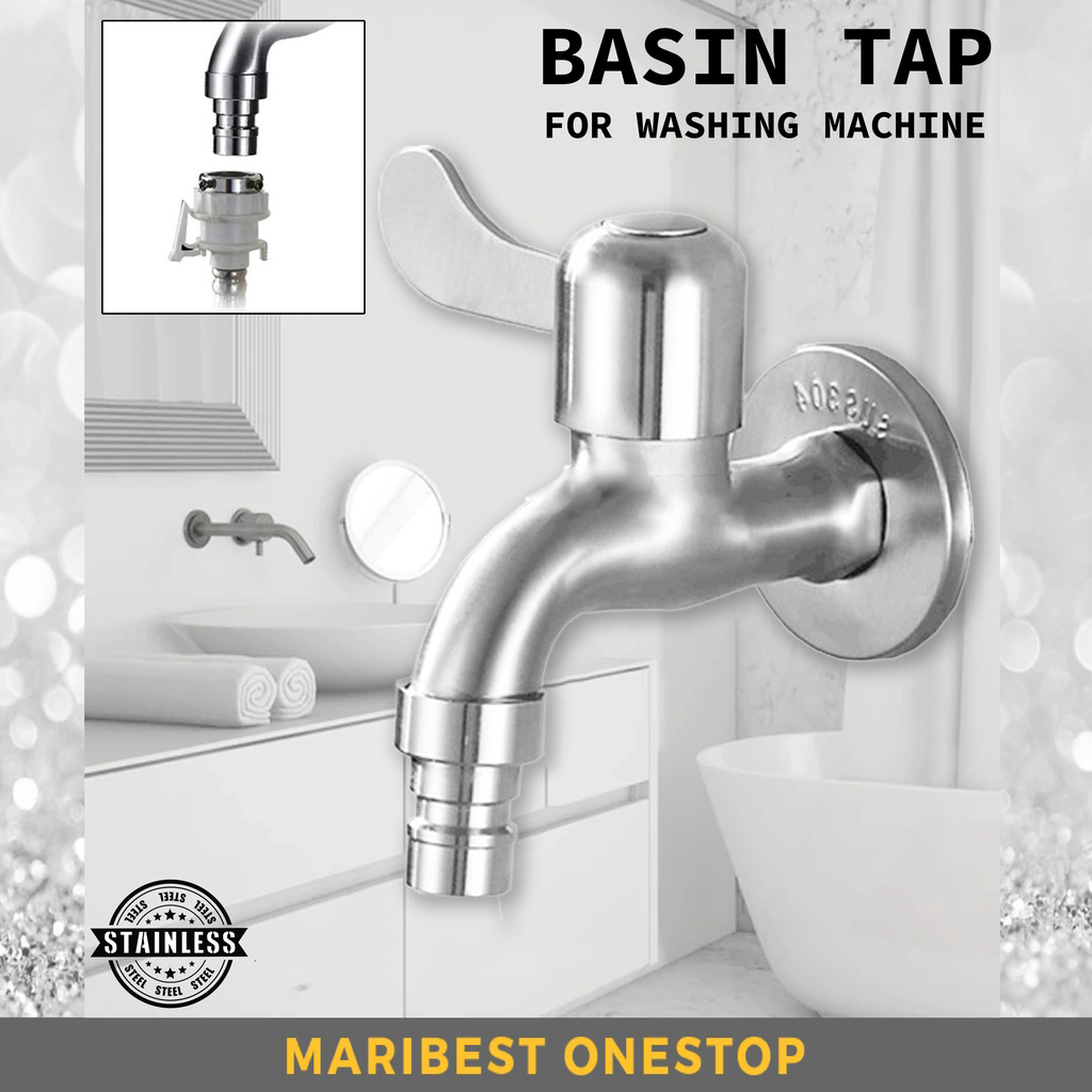 Bib Tap Stainless Steel Washing Machine Adapter Connector Bathroom ...