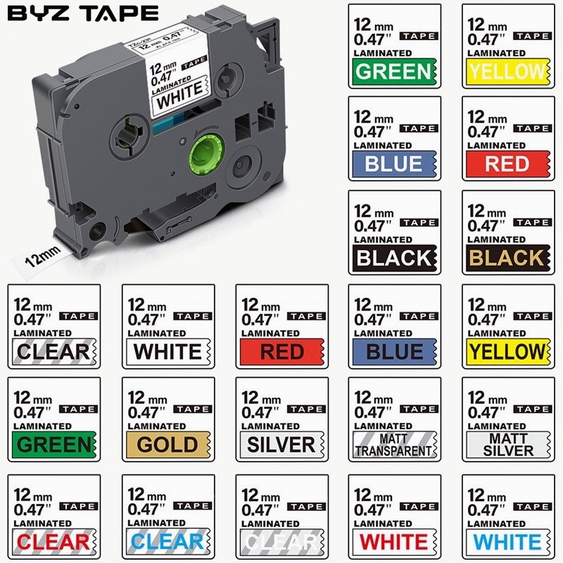 BYZ TAPE TZe Laminated Label Tape Compatible Brother P-Touch Label ...