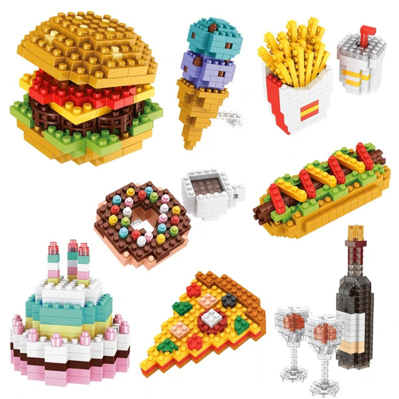 Mini Blocks Fast Food Burger Ice Cream French Fries Diamond Blocks DIY ...