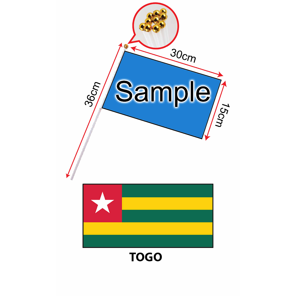 Togo Hand Flag With Stick (15x30cm)/ Bendera Tangan Dunia Togo (15x30cm ...