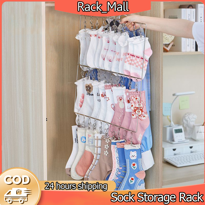 Socks Rack Stainless Steel Sock Hanger Windproof Multi Clip Sock Drying ...