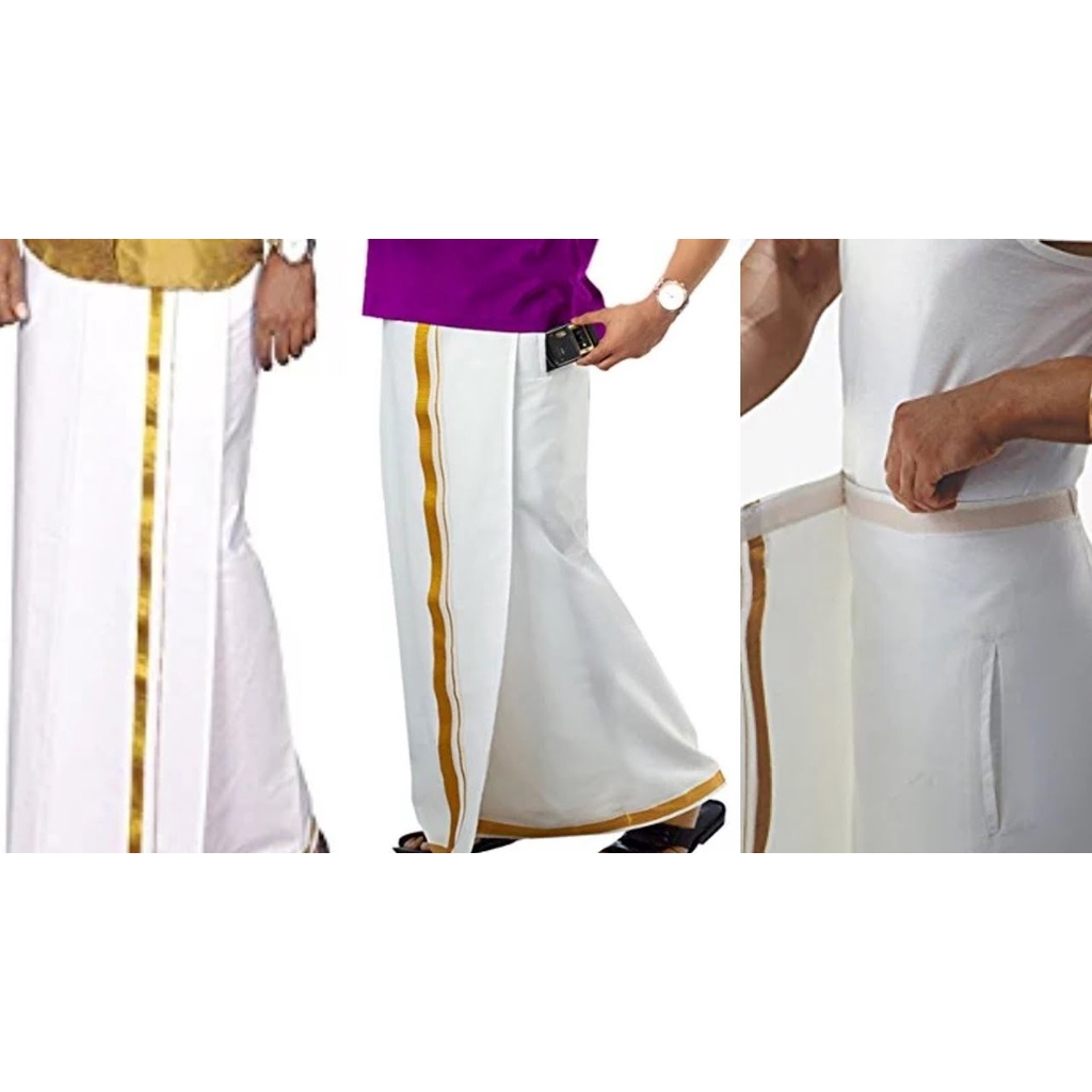 Velcro Cotton Vesthi Dhoti With Gold Border with pocket - Adjustable ...