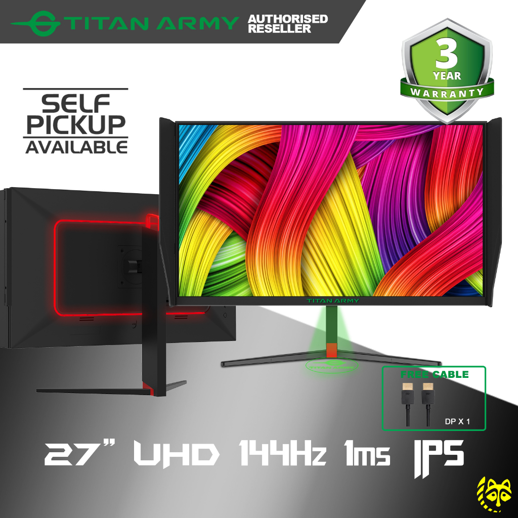 TITAN ARMY 27" IPS 4K UHD 144Hz 1ms USB-C HDR Rotatable Gaming Monitor ...