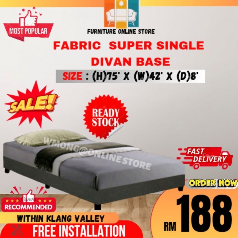 MW@STORE FABRIC SUPER SINGLE DIVAN WITH HEADBOARD/ DIVAN BASE**FABRIC ...