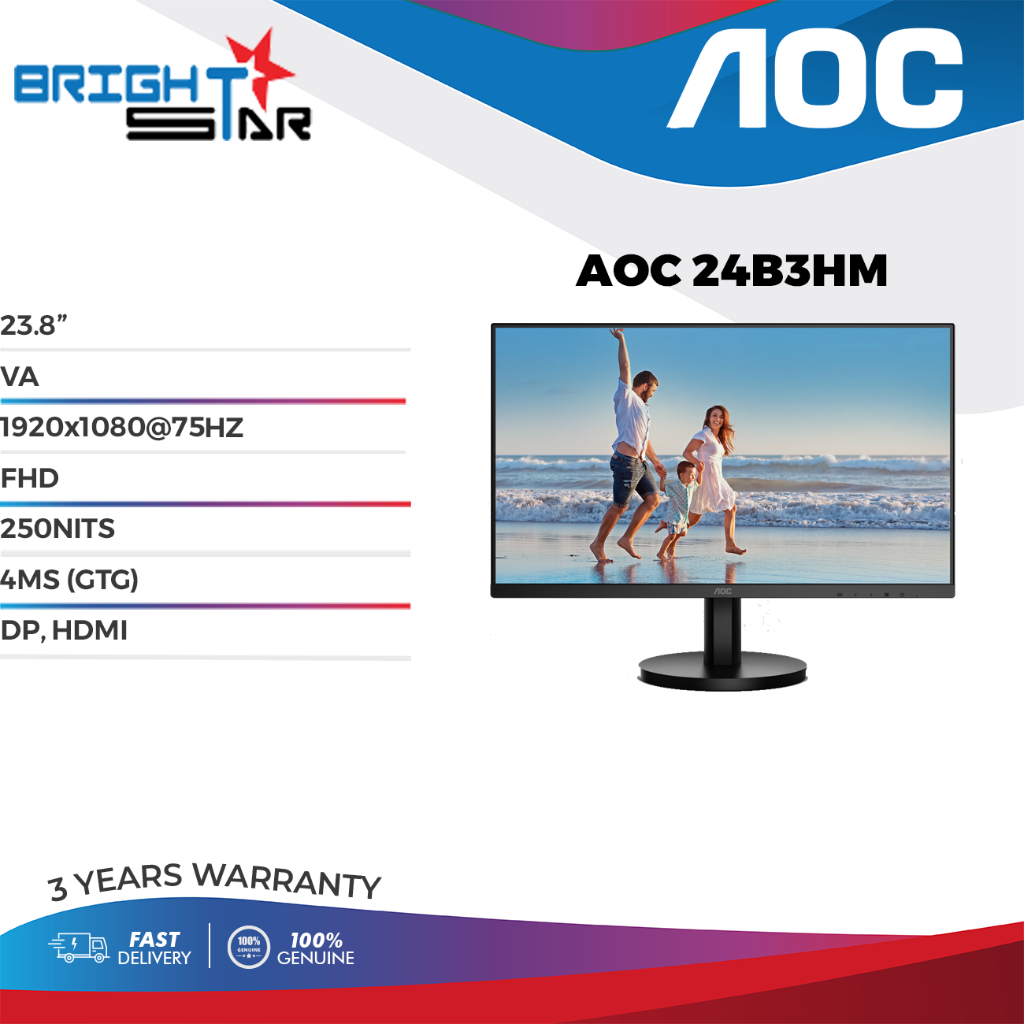 AOC 24” 27” 24B3HM 27B3HM VA 75HZ FHD FRAMELESS SLIM MONITOR | Shopee ...