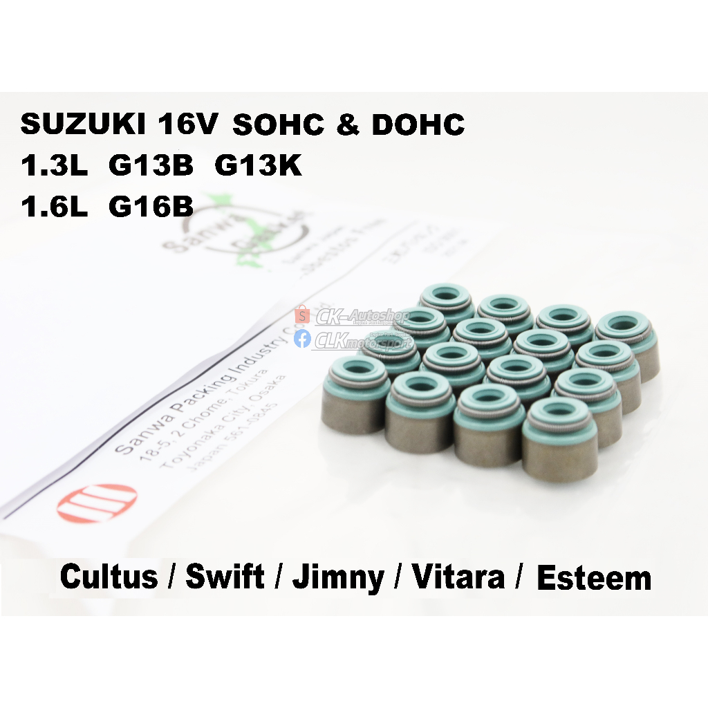 Sanwa Japan Viton Valve Seal - Suzuki 1.3L G13B G13K 1.6L G16B 16V SOHC & DOHC Swift Escudo ...