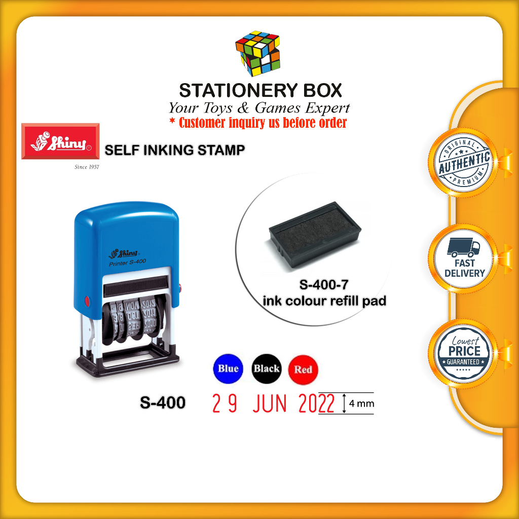 Shiny Self Inking Date Stamp 4mm height (S-400) & Ink Colour Refill Pad (S-400-7) | Shopee Malaysia