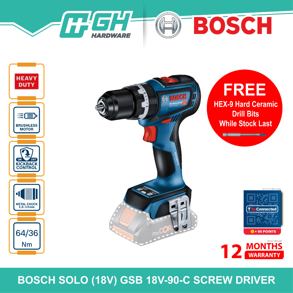[ GH HARDWARE ] BOSCH GSB 18V 90 C Cordless Impact Drill / Driver Solo ( Without Battery ...
