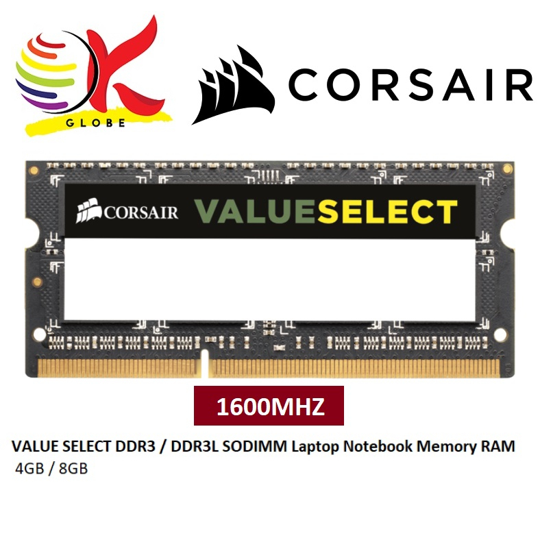 CORSAIR VALUE SELECT LAPTOP NOTEBOOK SODIMM RAM 1600MHZ ( DDR3 / DDR3L ...