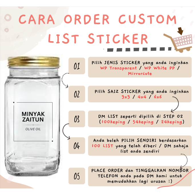 STICKER DAPUR CANTIK CUSTOM MADE DWIBAHASA 100 BARANG | Shopee Malaysia