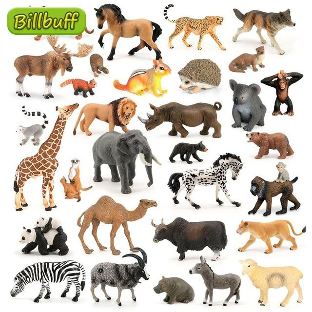 Wild Jungle Zoo Animals Model ABS Action Figures Wolf Bear Hippo ...