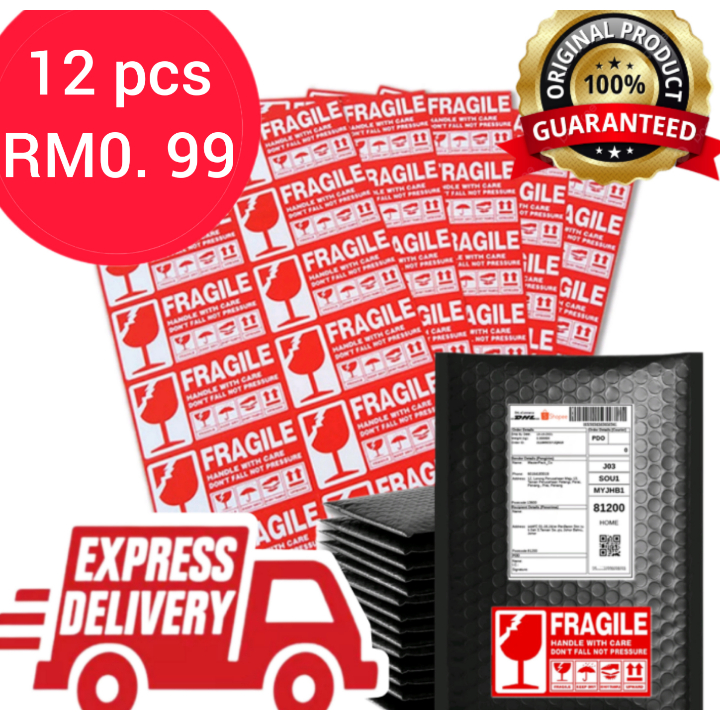 Courier FRAGILE Label Stickers 12pcs Strong Adhesive Easy to Peel ...