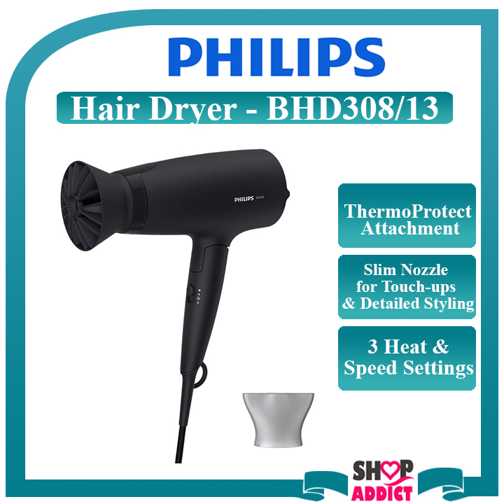 Philips BHD308 Foldable Hair Dryer 3000 Series BHD308/13 with slim nozzle 1600W | Shopee Malaysia