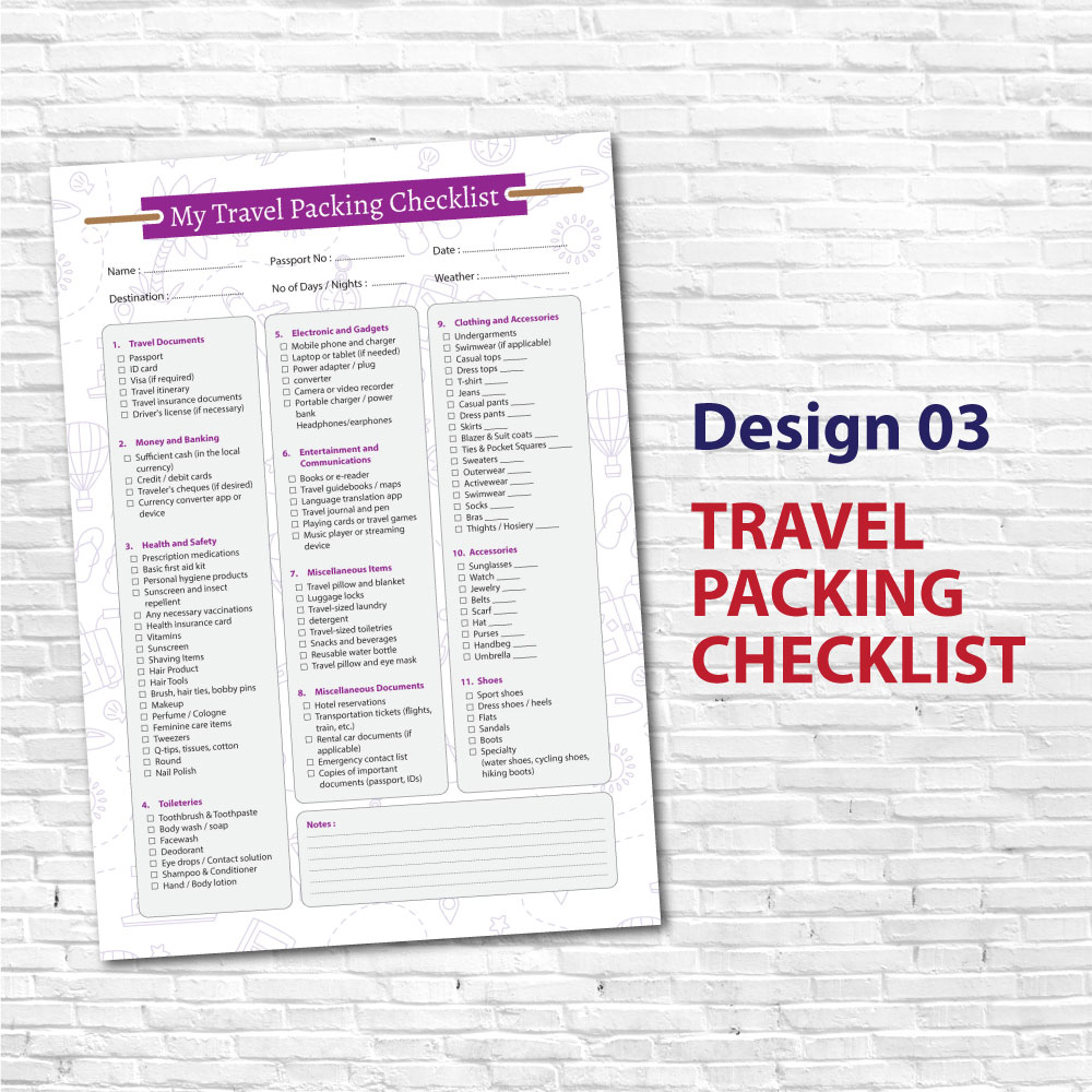 Travel Packing Checklist Vacation Packing Cheklist Travel List ...