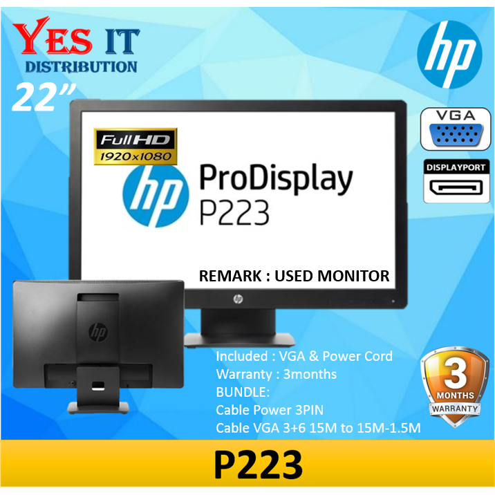 USED - HP ProDisplay P223 / VIEWSONIC VA1903H-2 / LENOVO T2254P / DELL ...