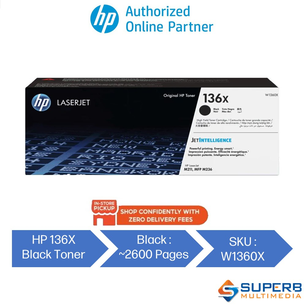 HP 136X Black Original High Yield LaserJet Toner Cartridge [W1360X ...
