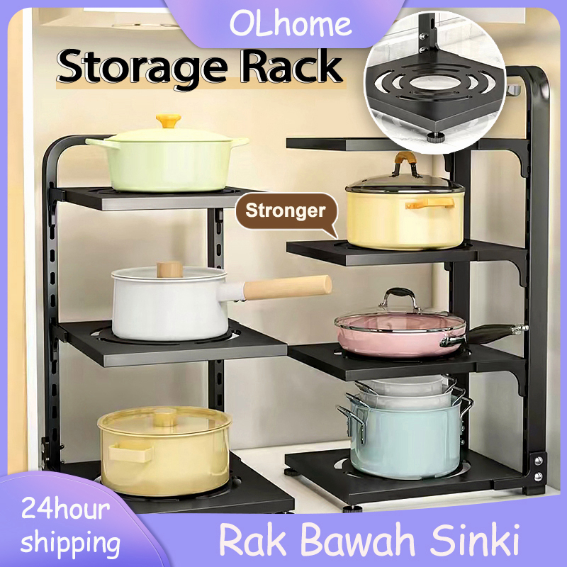 Rak Bawah Sinki Pot and Pan Rack Adjustable Under Sink Rack Stainless ...