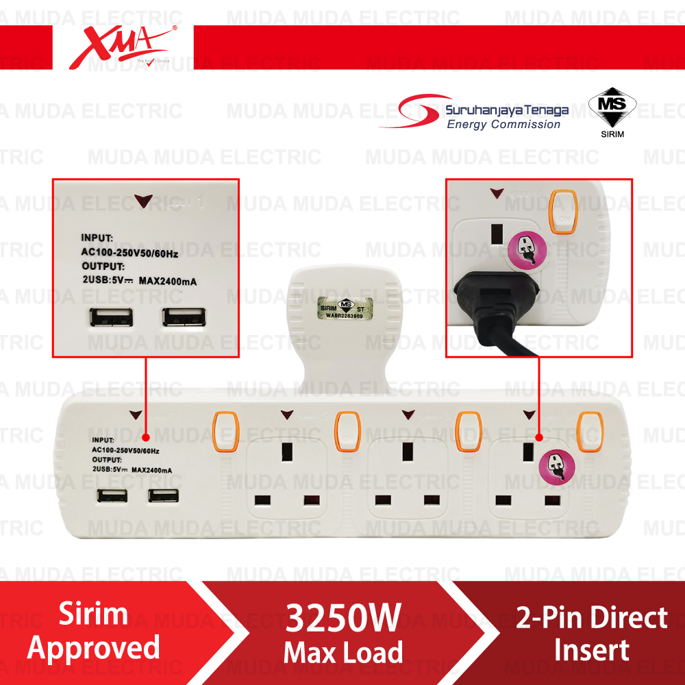 XMA 105TUSB with USB Plug / Selamat MA-8322(S) T-Way Multi Adaptor ...