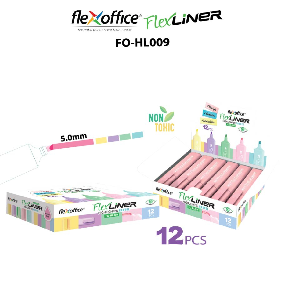 FlexOffice FlexLiner Pastel Highlighter (5mm x Box of 12) FO-HL009 ...