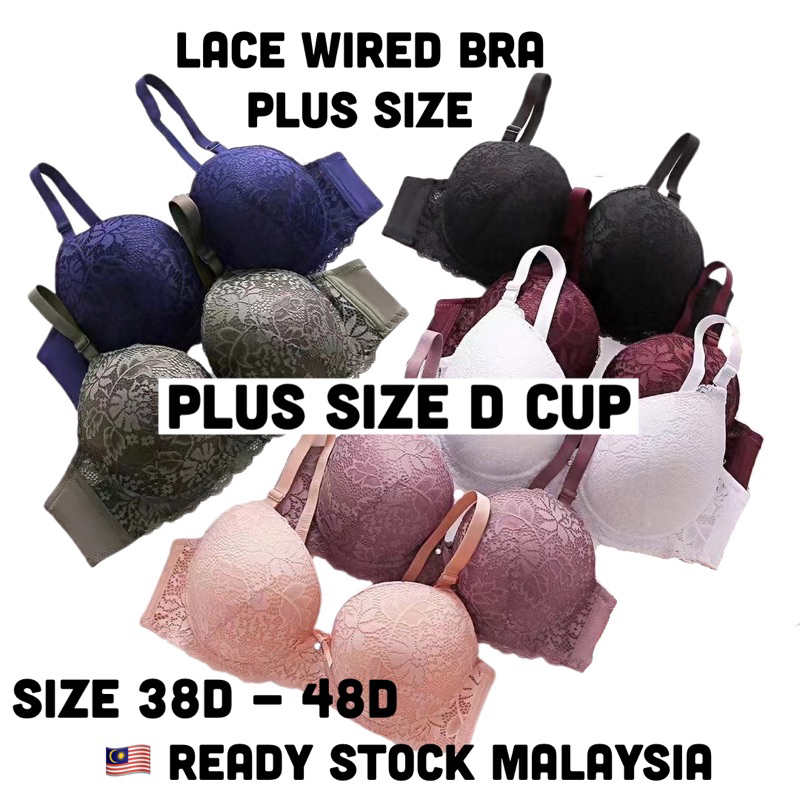 Plus Size D Cup Size 38-48 Lace Wired Push Up Bra 大码钢圈内衣D罩杯 Thin Cup ...