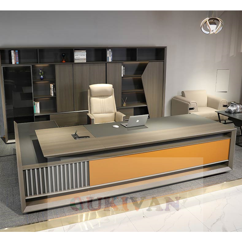 Boss Office Desk Meja Pejabat Luxury Office Table With Side Cabinet ...