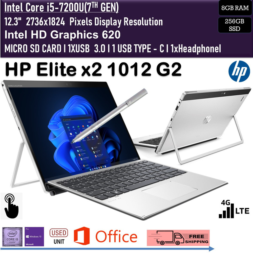 HP Elite x2 1012 G1 - 12" -Intel Core m7 6Y57 - vPro - 8 GB RAM - 256 ...
