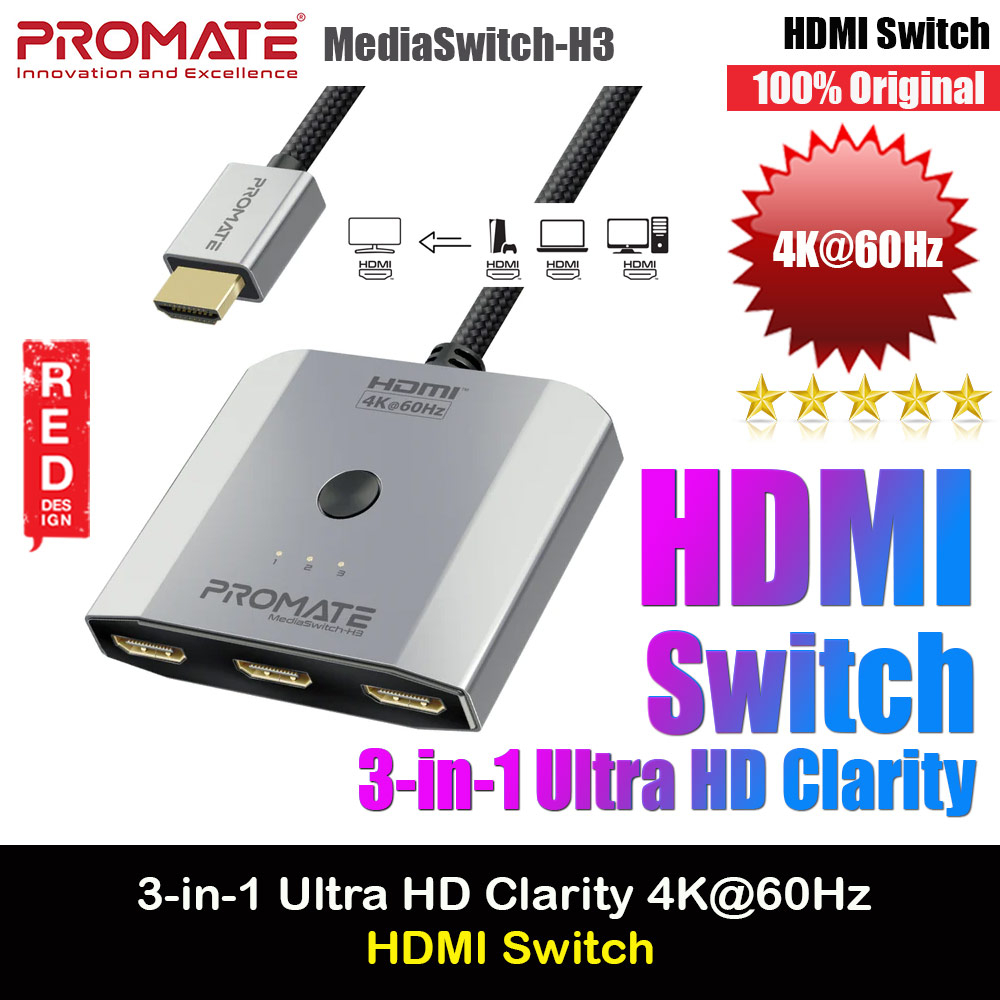 Promate 3 HDMI Splitter Switch Ultra HD Clarity Resolutions up to 4K ...