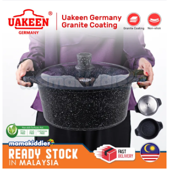 Uakeen Original Black Series 24CM Casserole Pot Bowl Non Stick Coating Granite Cookware | Shopee ...