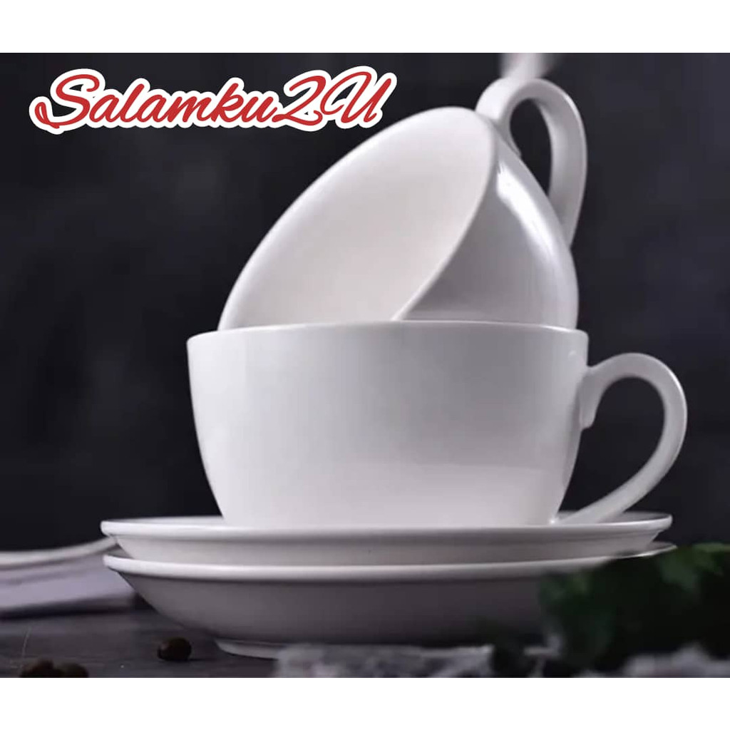 White Cappucino Cups & Saucers 6 sets Coffee Tea Cup Set Cawan Piring ...