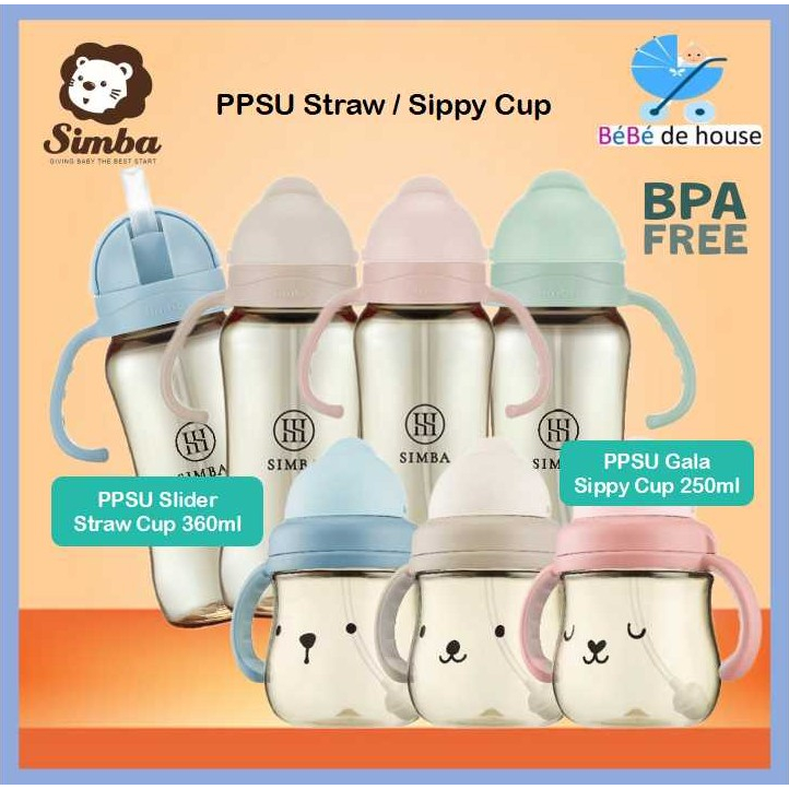 Simba Allonge Wide Neck PPSU Handle Slider Straw Cup 360ml / PPSU Gala Sippy Cup 250ml - 1 pcs ...