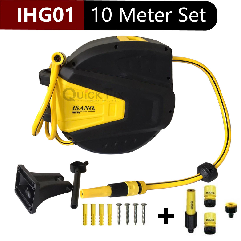 QuickFix ISANO AUTO Retractable Water Hose Reel Pipe Garden 10m & 20m ...