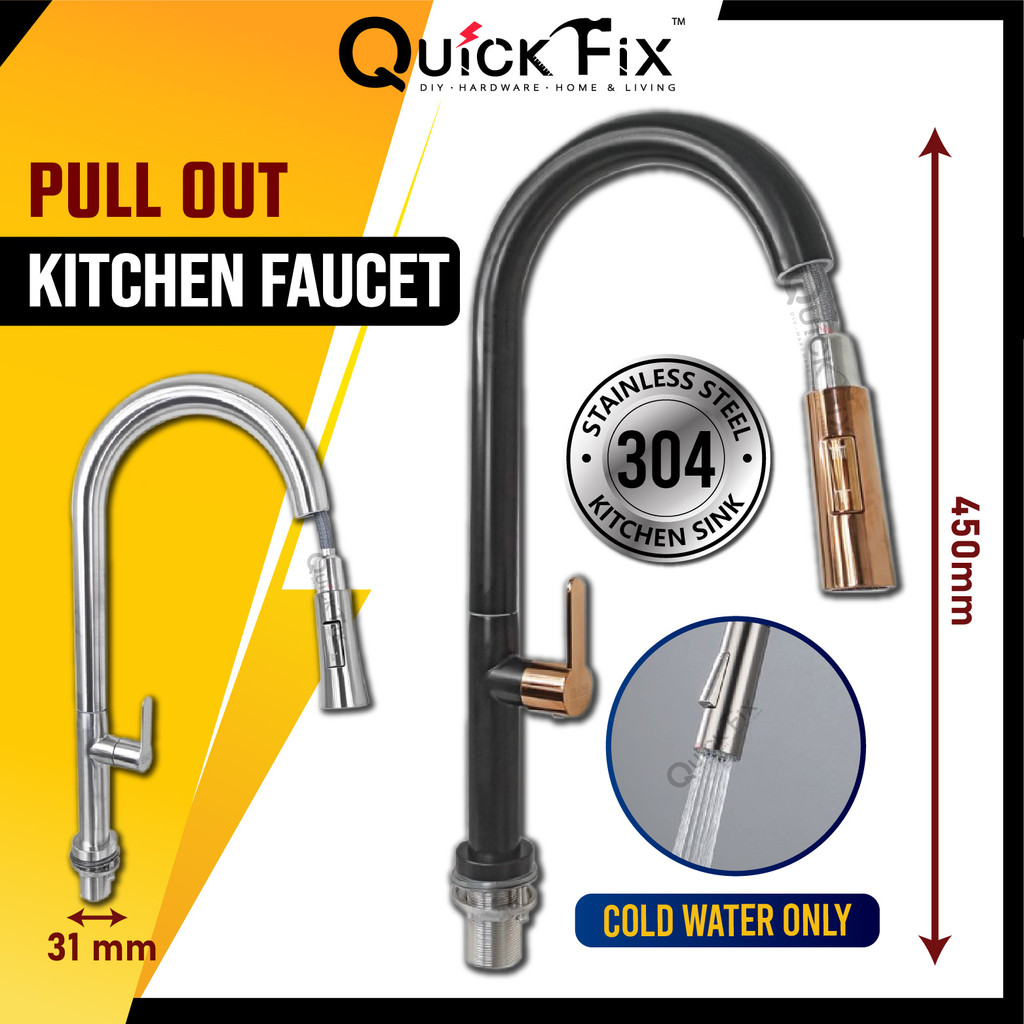 QuickFix ISANO SUS304 Pull Out Kitchen Faucet BLACK SILVER Faucet ...
