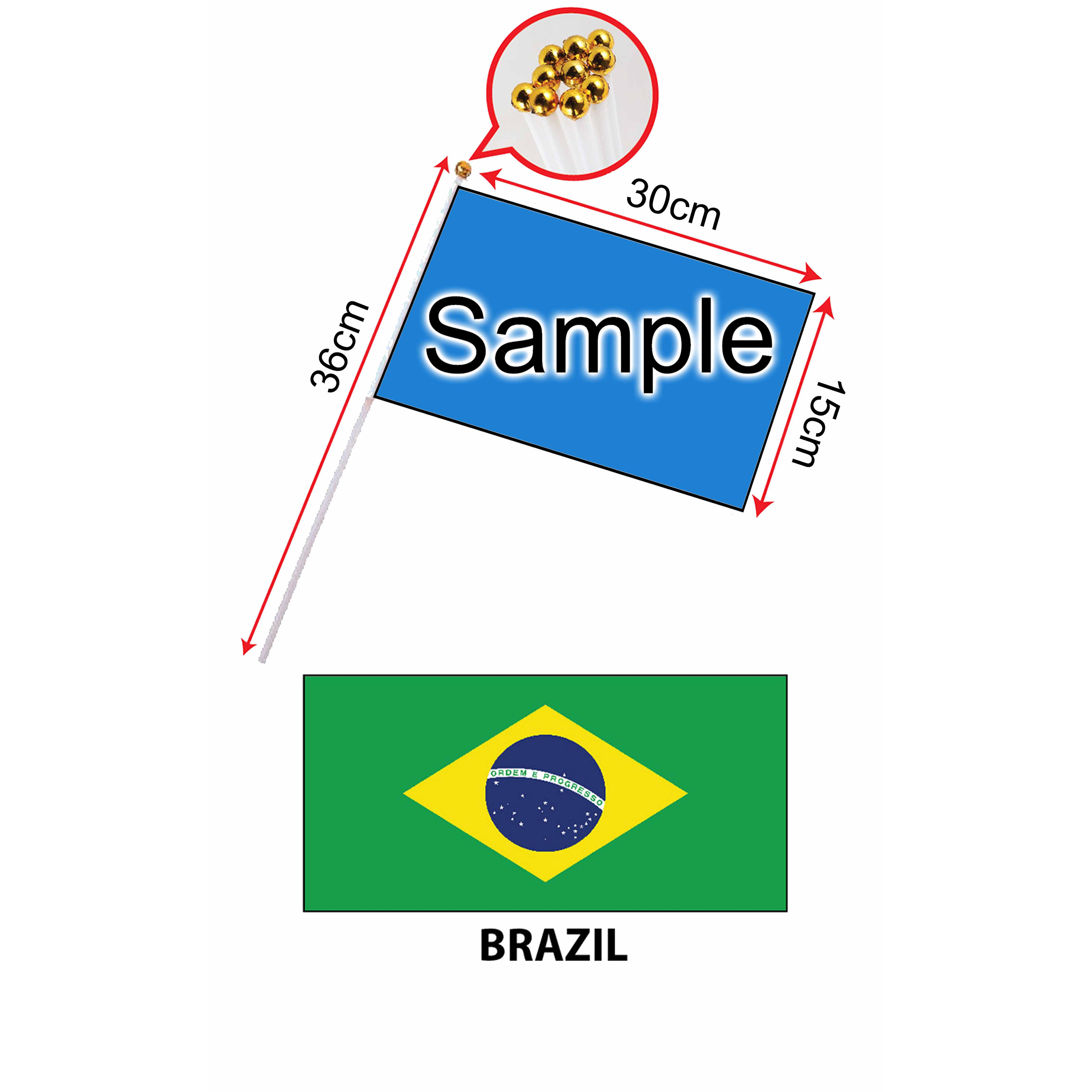 Brazil Hand Flag With Stick (15x30cm)/ Bendera Tangan Dunia Brazil ...