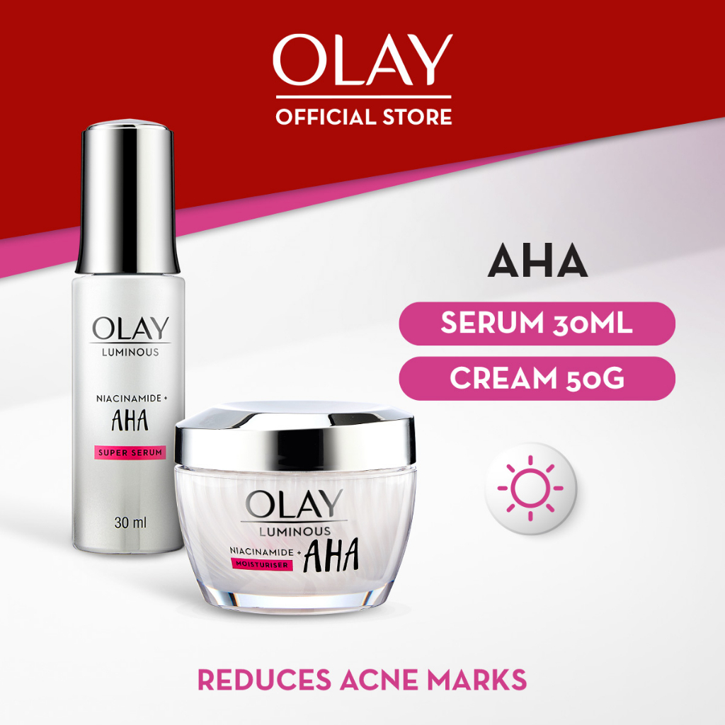Olay Luminous Niacinamide + AHA Serum & Day Moisturizer Brightening ...