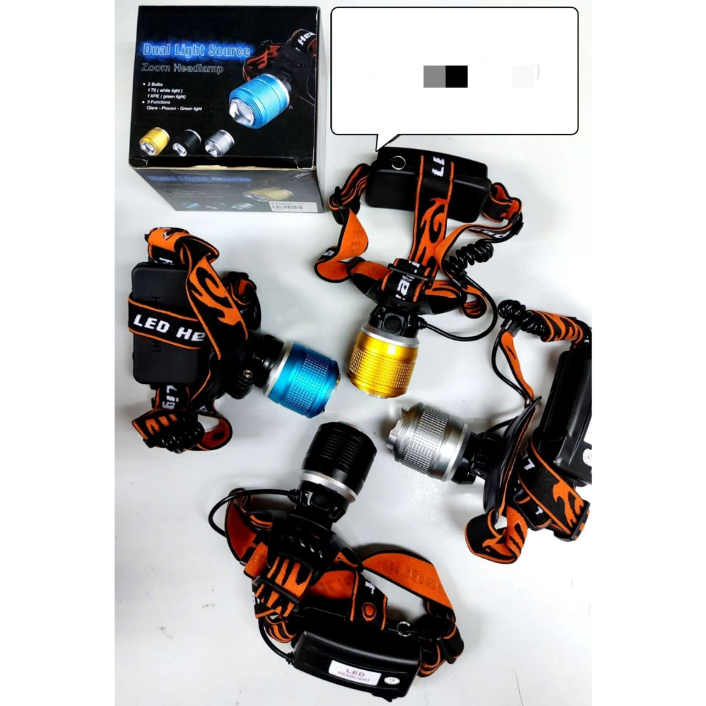 (Ready Stock) Headlamp - T6 Dual Light Zoom with white and yellow bulbs ...