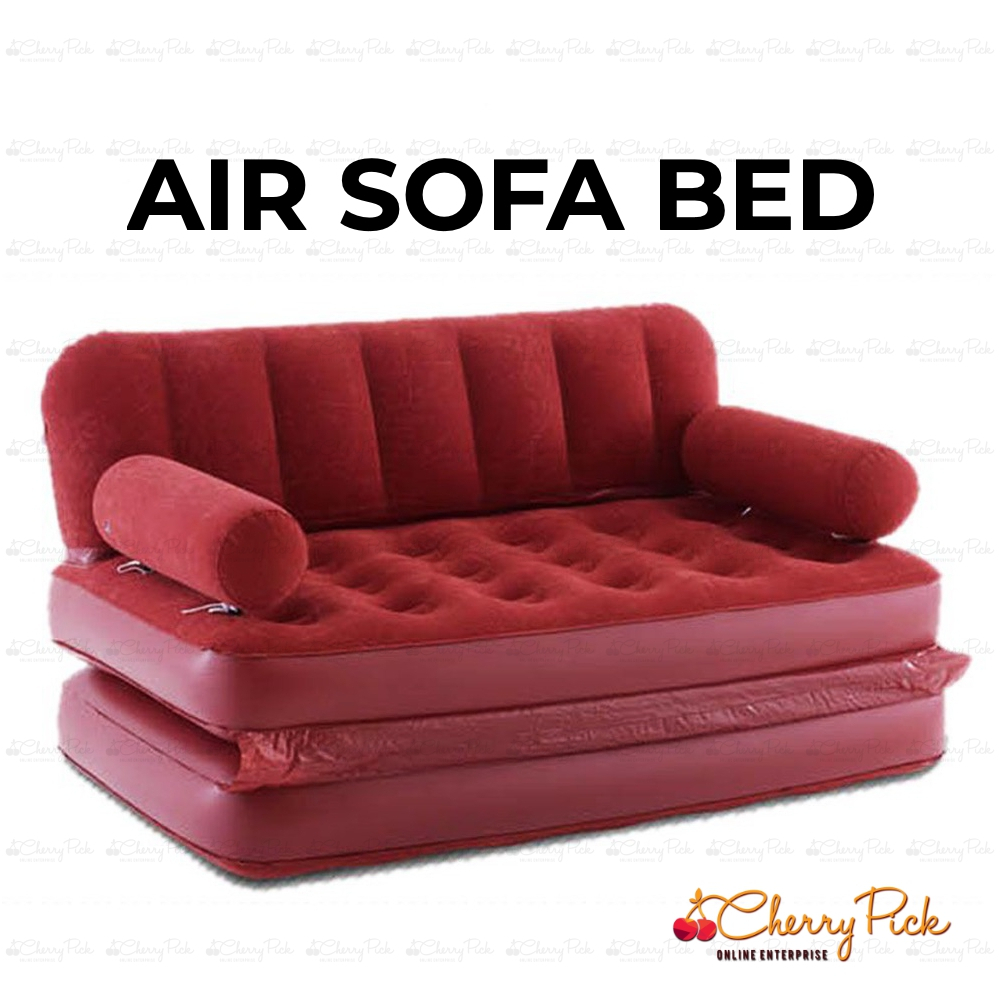 Premium Inflatable Air Sofa Bed Double Mattress Flocking Maroon with ...