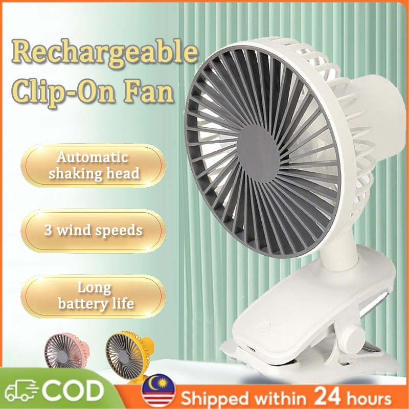 【READY-STOCK】auto-rotate Mini Table USB Charging Fan Small Kipas Clip ...